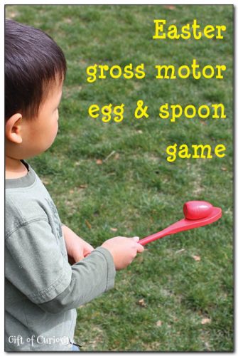 Easter gross motor egg and spoon game - Gift of Curiosity