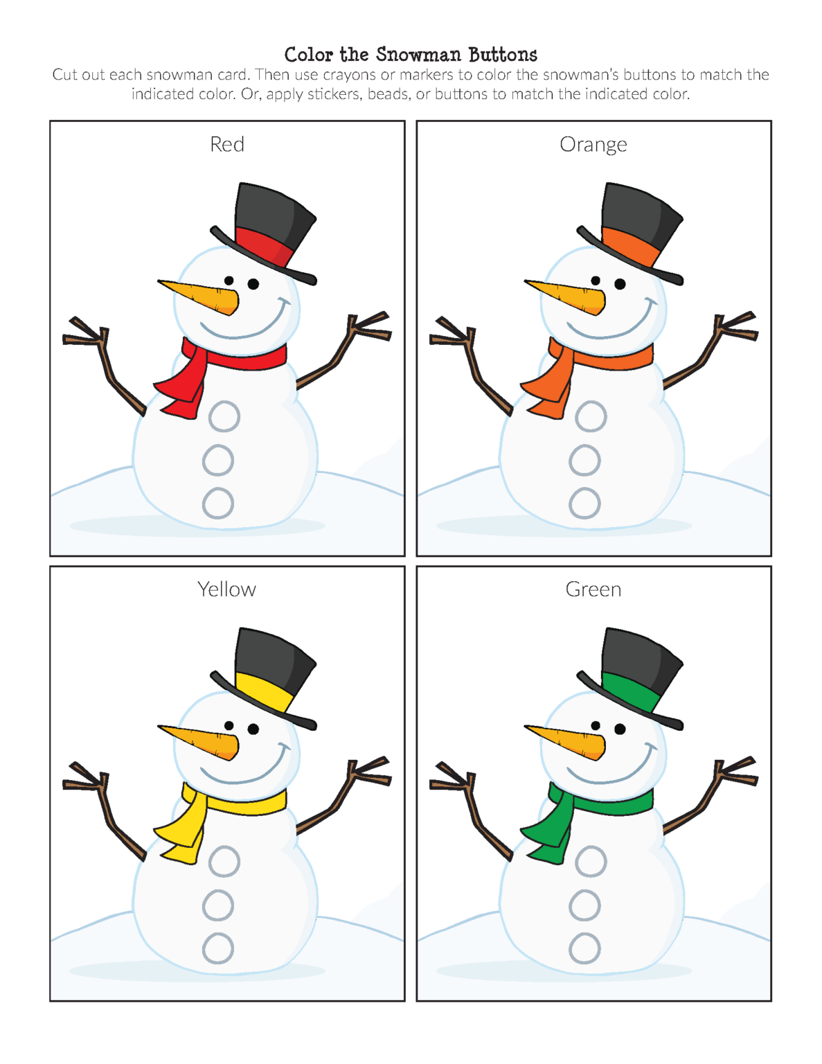 Color the Snowman Buttons - Gift of Curiosity
