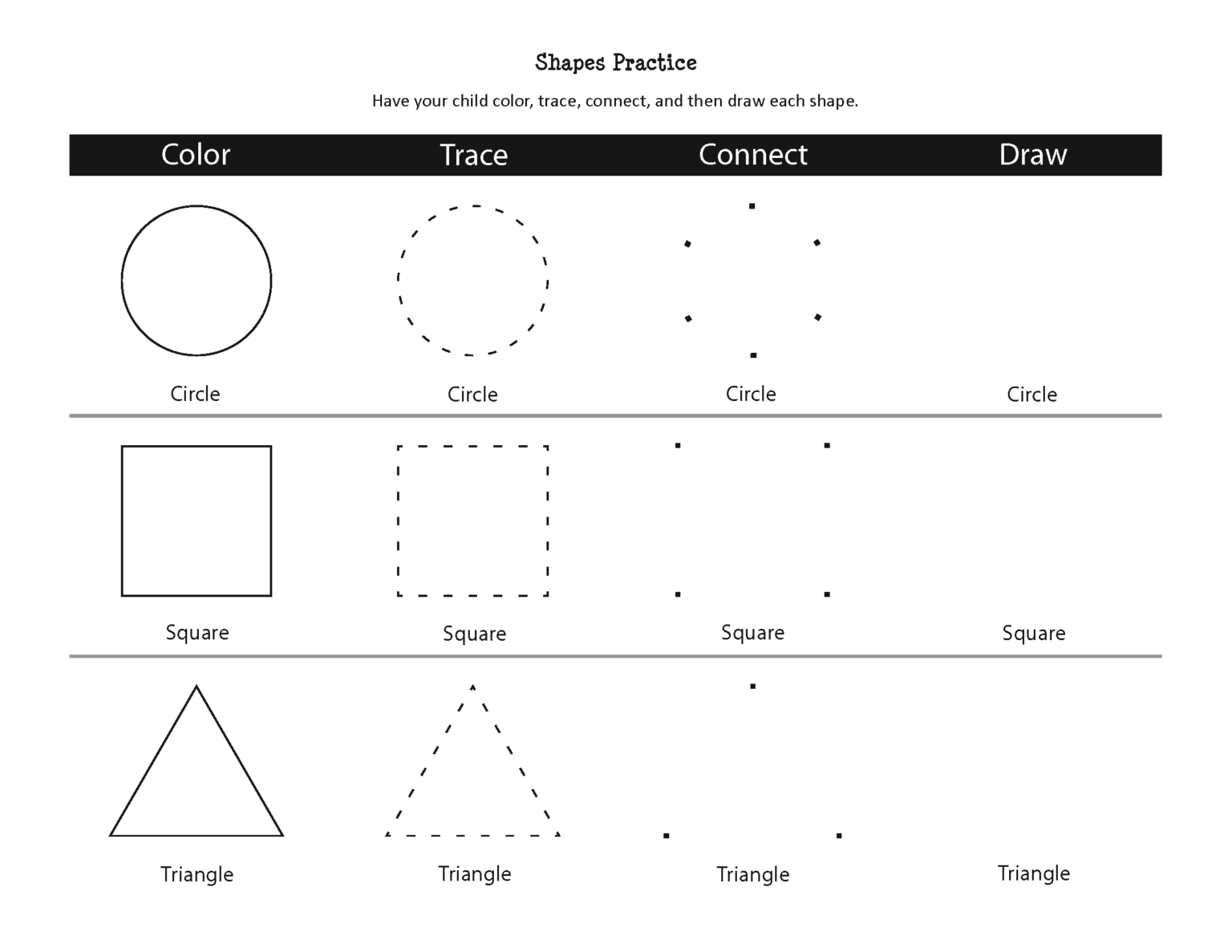 Shapes Practice Worksheets - Gift of Curiosity