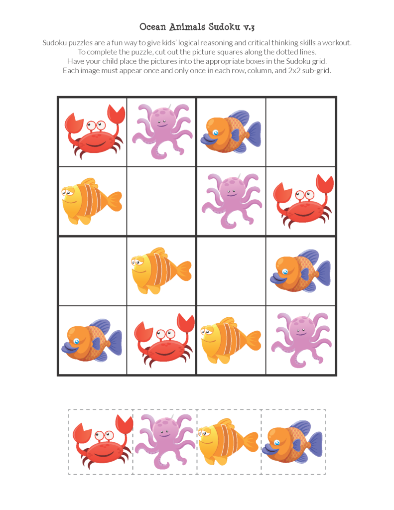 Ocean Animals Sudoku Puzzles {free printables} - Gift of Curiosity