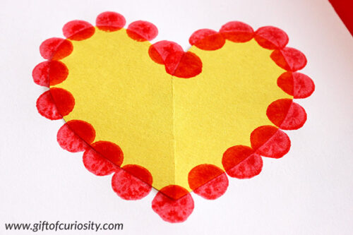 Heart dot paintings using paper resist technique - Gift of Curiosity