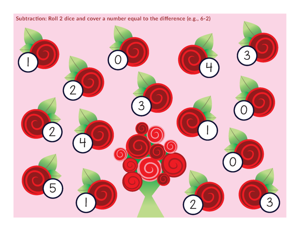 Valentine Roll & Cover Math Games - Gift of Curiosity