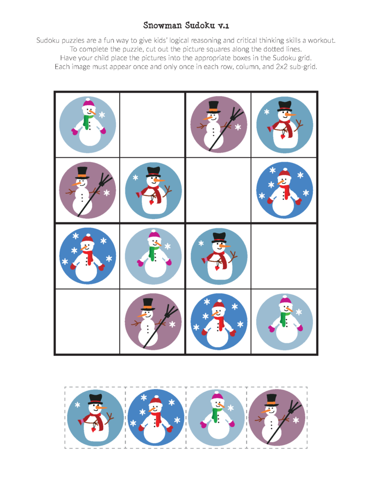 Snowman Sudoku {free printable} - Gift of Curiosity