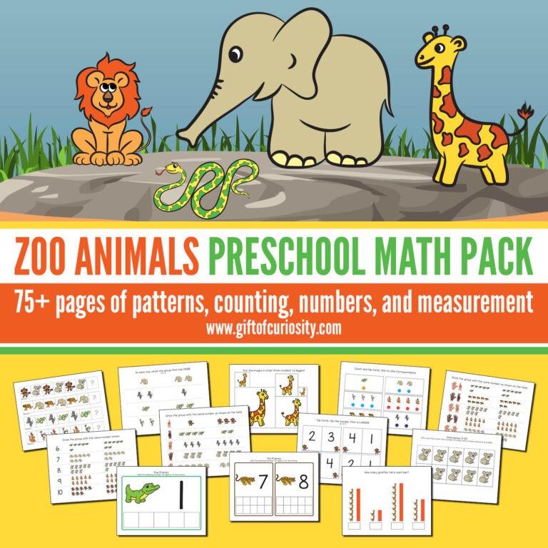 Zoo Animals Preschool Math Pack - Gift of Curiosity